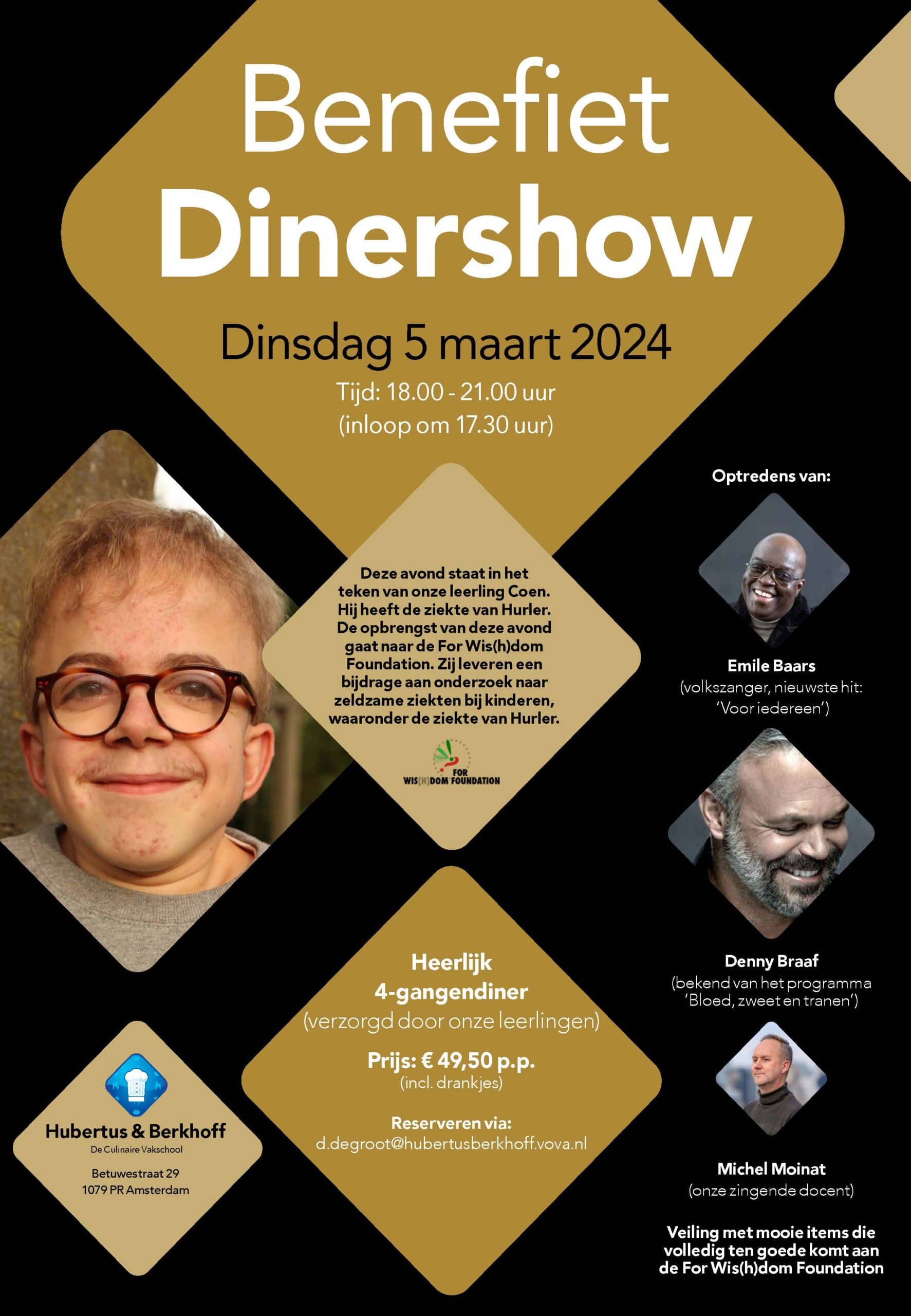 Hubertus & Berkhoff organiseert Benefiet Dinershow - Hubertus & Berkhoff